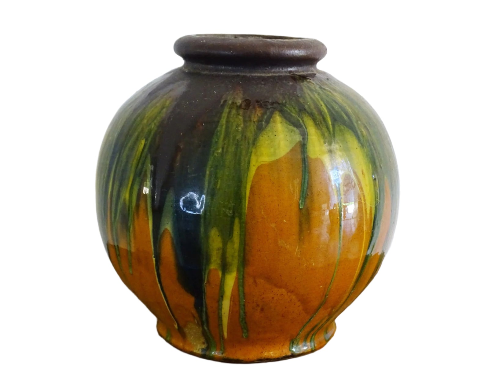 French Antique Ceramic Vase with Orange Drip Glaze 7.7" | La Maison de ...