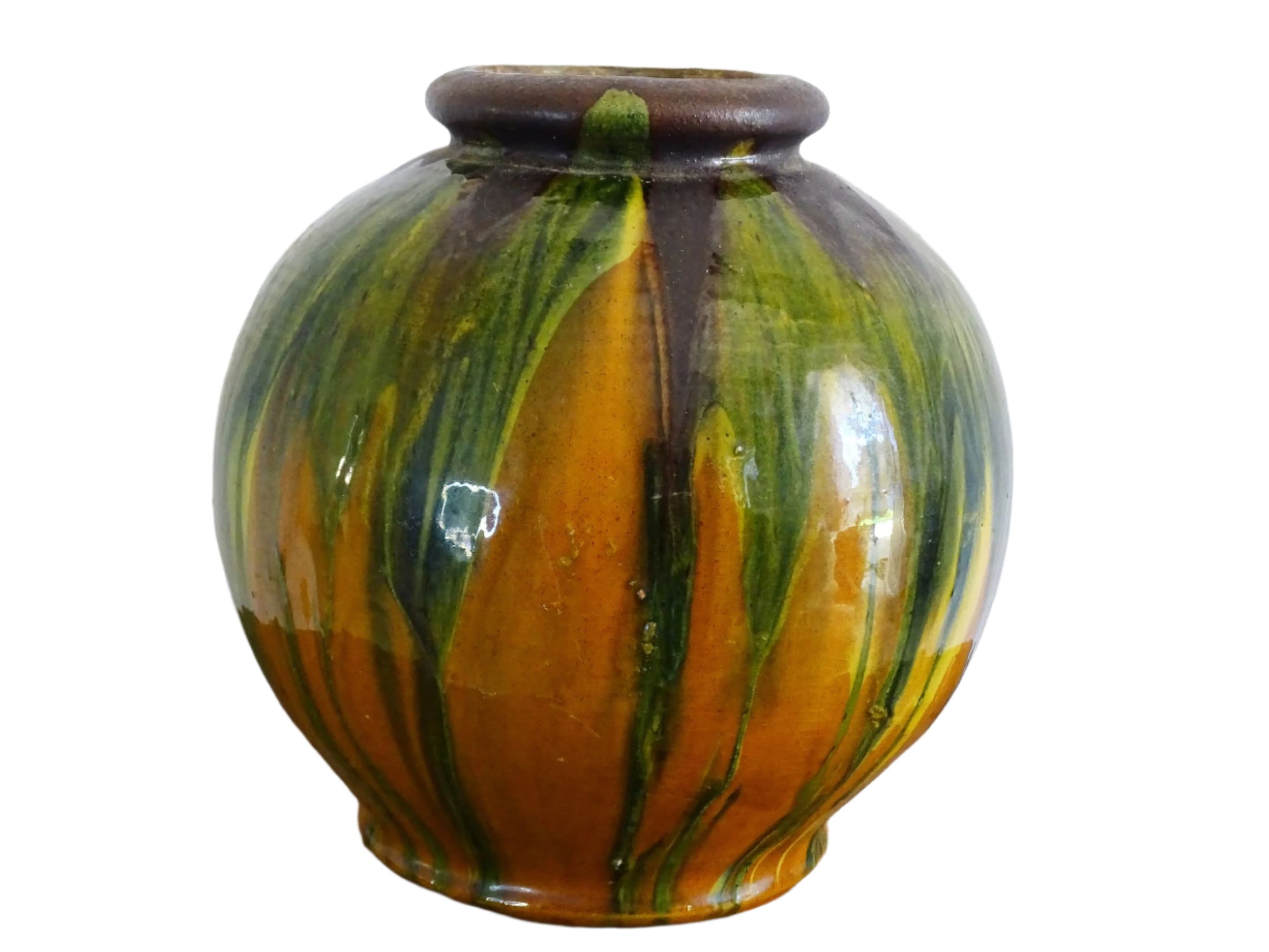 French Antique Ceramic Vase with Orange Drip Glaze 7.7" | La Maison de ...