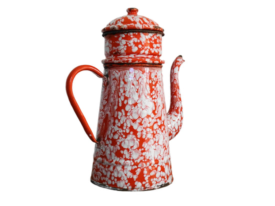 Vintage French Red and White Enamel Coffee Pot 5.7" – La Maison de Belasyse